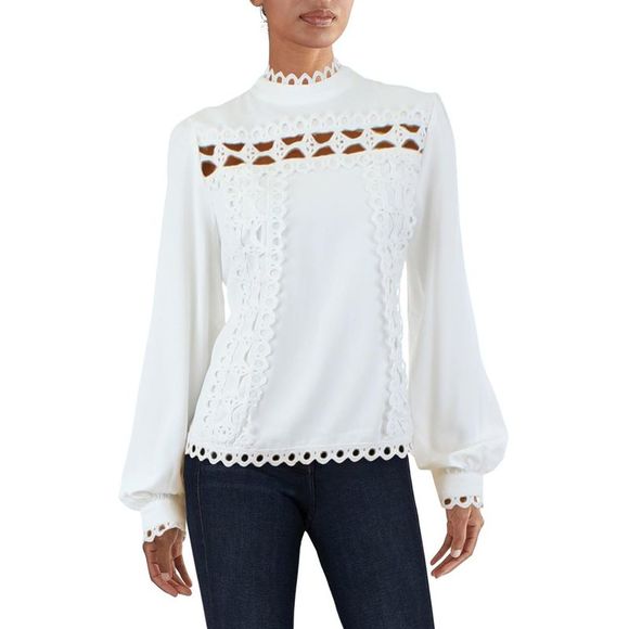 Gracia | Tops | Gracia Womens White Lace Trim Hidden Back Zipper Top ...